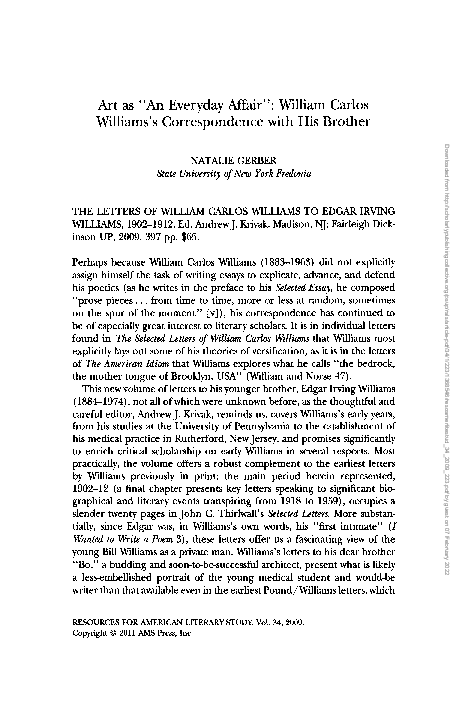 (PDF) Art as “An Everyday Affair”: William Carlos Williams's ...
