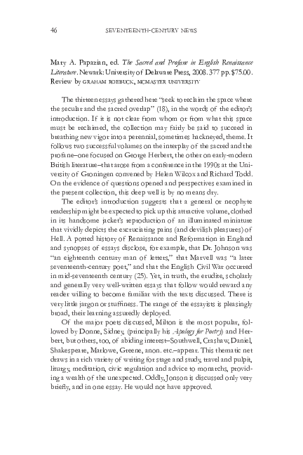 (PDF) A review of" The Sacred and Profane in English Renaissance ...