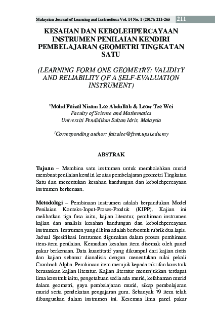 Kesahan Dan Kebolehpercayaan Instrumen Penilaian Kendiri Pembelajaran ...