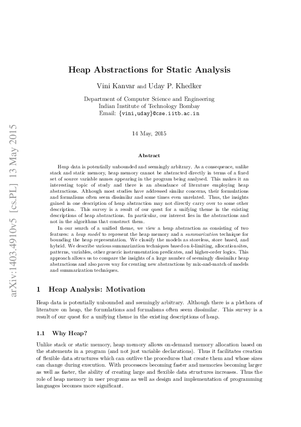 (PDF) Heap Abstractions for Static Analysis