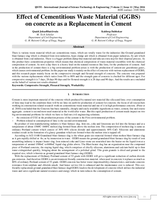 (PDF) Effect of Cementitious Waste Material (GGBS) on concrete as a ...