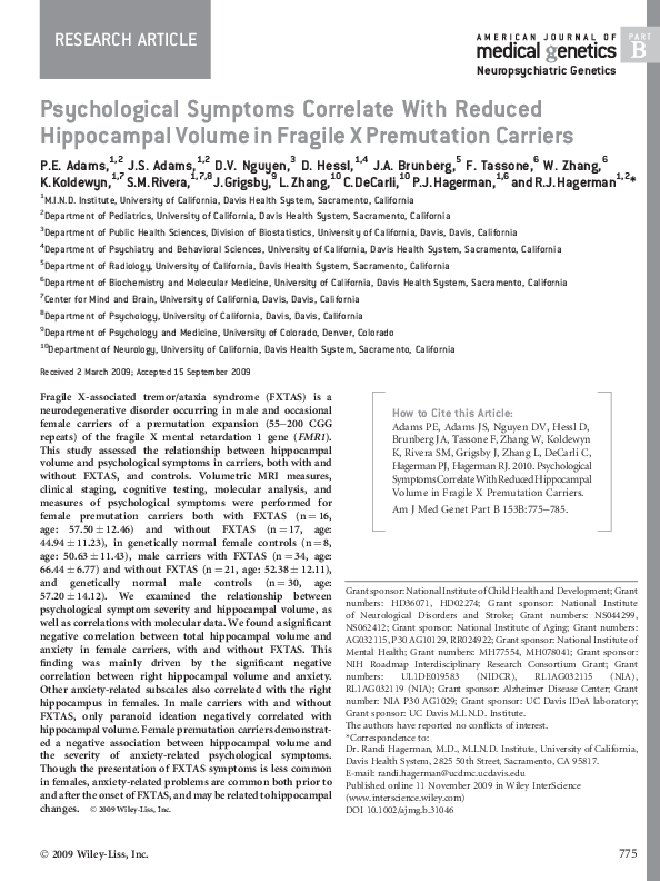 (PDF) Psychological symptoms correlate with reduced hippocampal volume in fragile X premutation ...