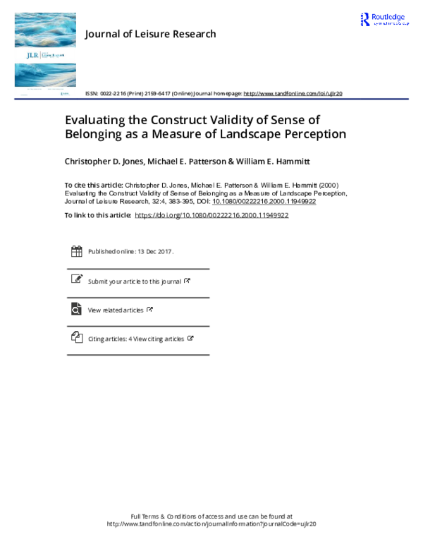 (PDF) Evaluating the Construct Validity of Sense of Belonging as a Measure of Landscape Perception