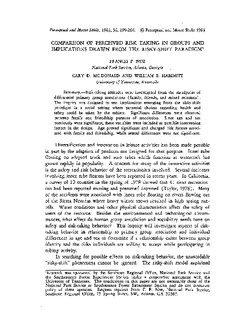 (PDF) Comparison of Perceived Risk Taking in Groups and Implications ...