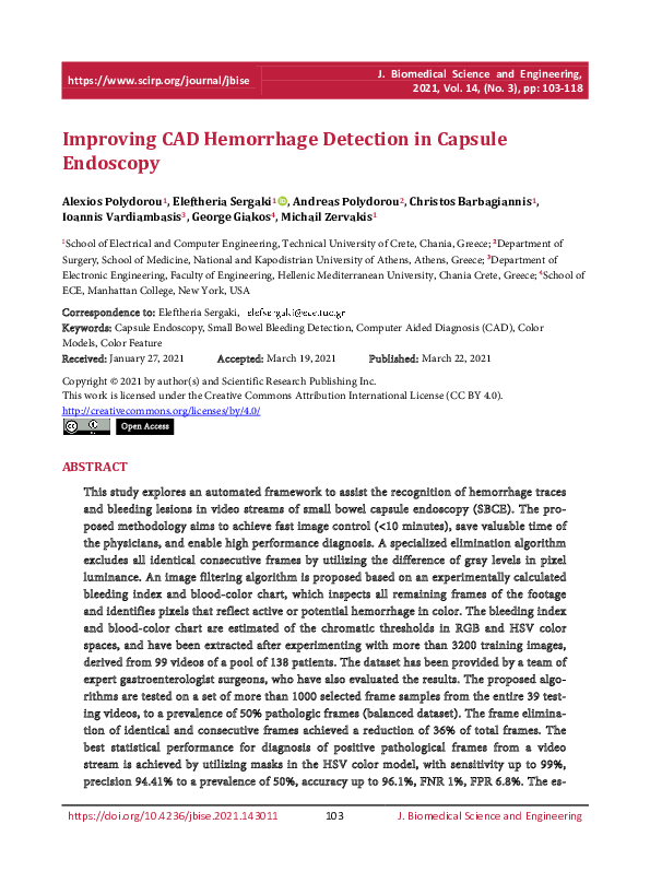 (PDF) Improving CAD Hemorrhage Detection in Capsule Endoscopy | George ... (PDF) Improving CAD Hemorrhage Detection in Capsule Endoscopy | George ...