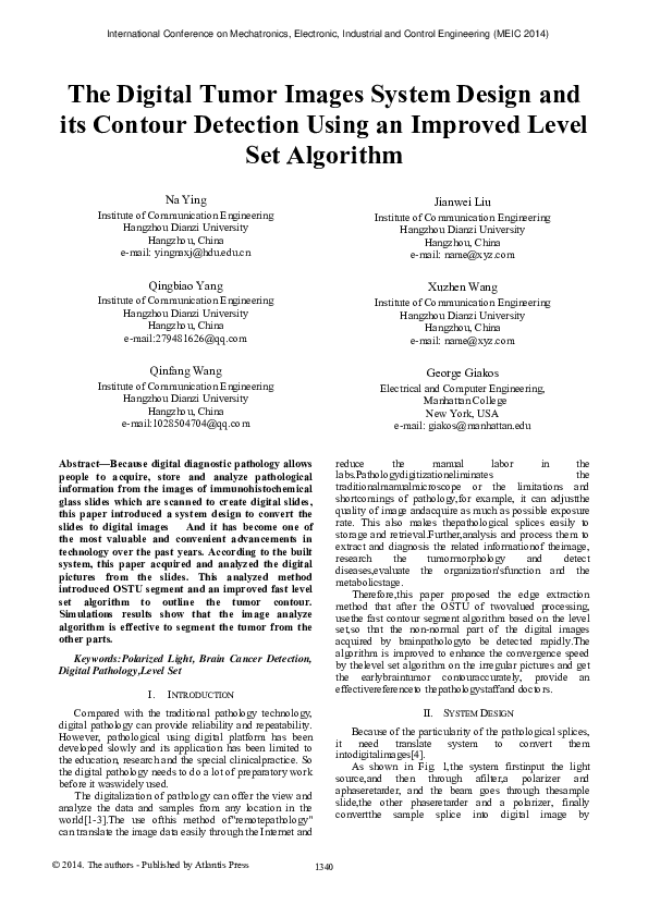 (PDF) The Digital Tumor Images System Design and its Contour Detection ...