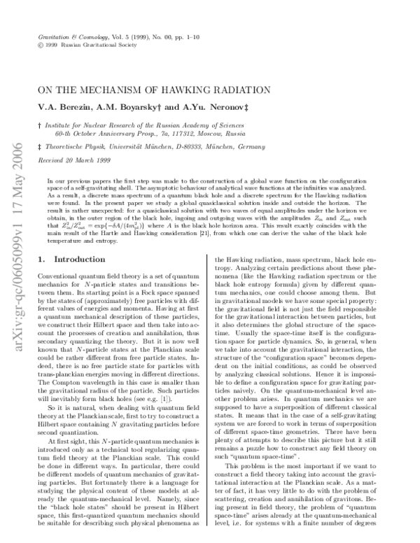 (PDF) On the mechanism of Hawking radiation