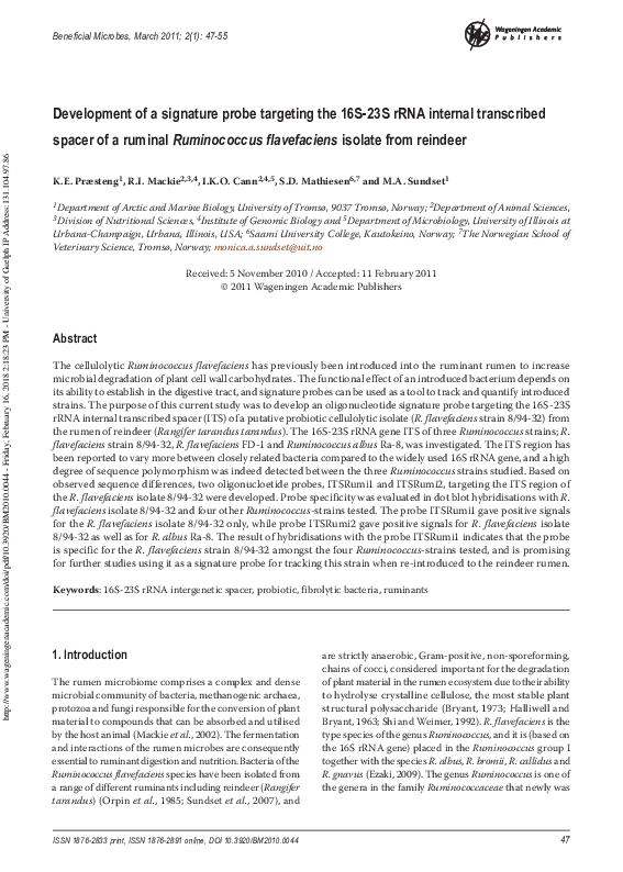 (PDF) Development of a signature probe targeting the 16S-23S rRNA internal transcribed spacer of ...