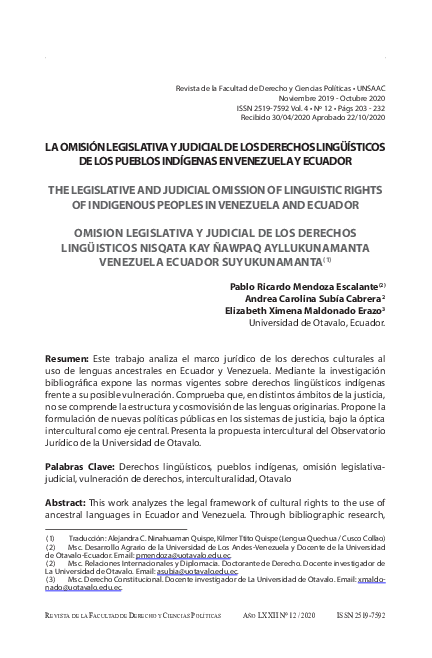 Pdf La Omisión Legislativa Y Judicial De Los Derechos Lingüísticos De