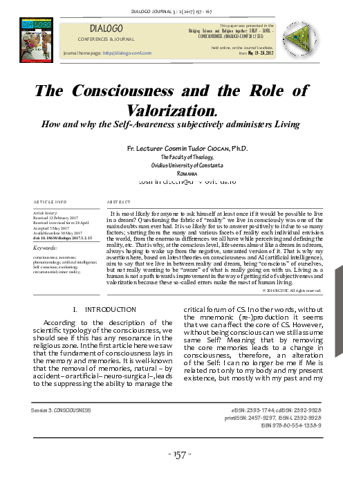 (PDF) The Consciousness and the role of valorization. How and why the Self-awareness ...
