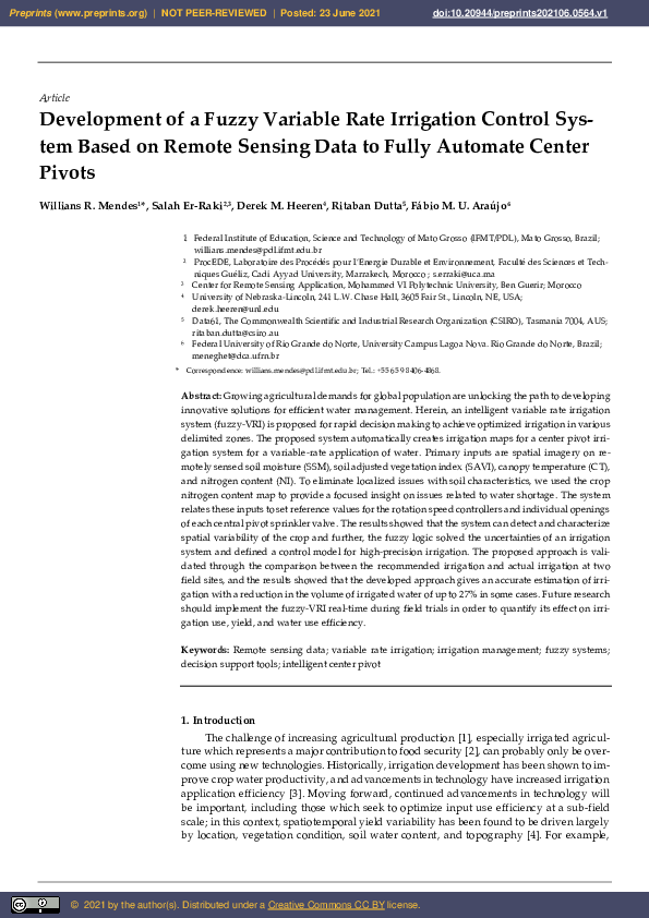 (PDF) Fuzzy Variable Rate Irrigation Automation