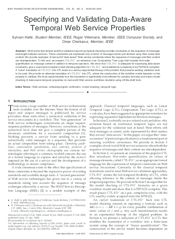(PDF) Specifying and Validating Data-Aware Temporal Web Service Properties