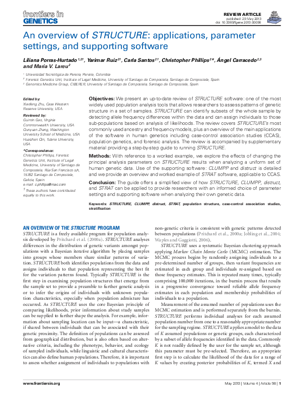 (PDF) An overview of STRUCTURE: applications, parameter settings, and supporting software