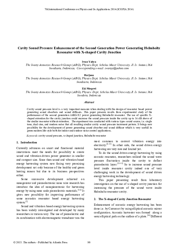 (PDF) Cavity Sound Pressure Enhancement of the Second Generation Power Generating Helmholtz ...
