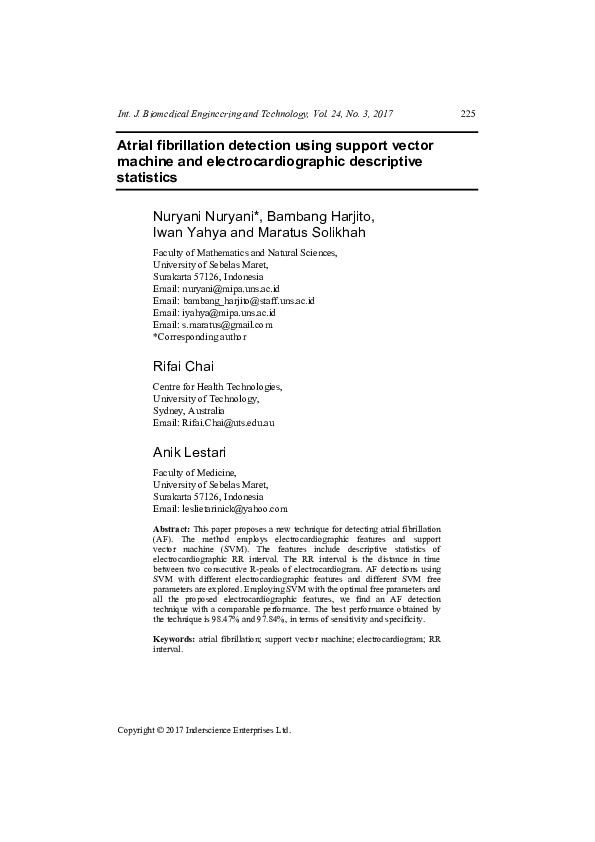Pdf Atrial Fibrillation Detection Using Support Vector Machine