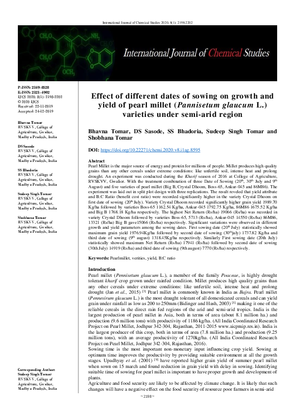 Pdf Effect Of Different Dates Of Sowing On Growth And Yield Of Pearl
