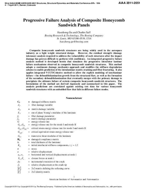 (PDF) Progressive Failure Analysis of Composite Honeycomb Sandwich Panels