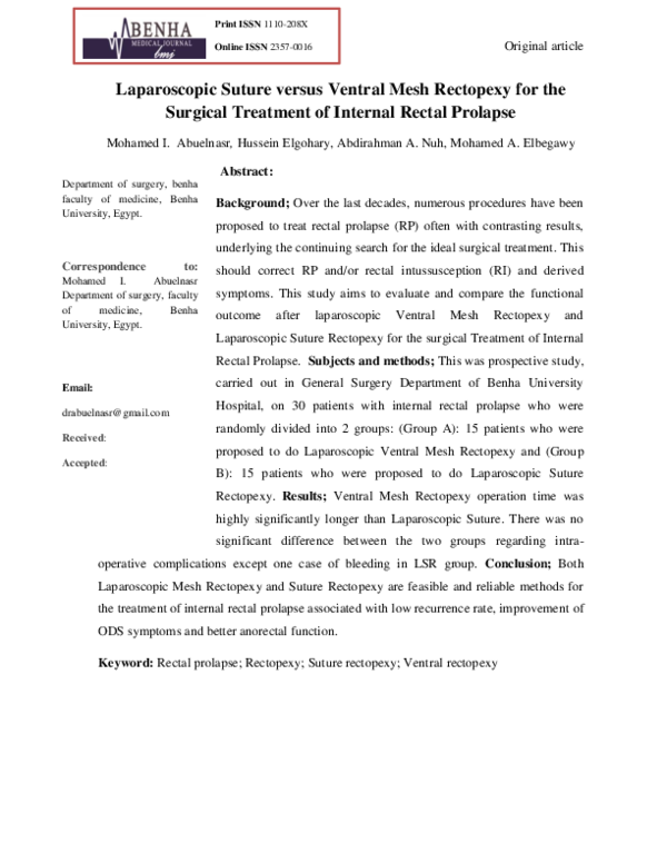 (PDF) Laparoscopic Suture versus Ventral Mesh Rectopexy for the ...