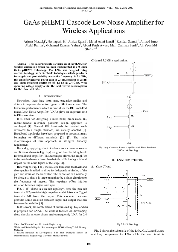 Pdf Gaas Phemt Cascode Low Noise Amplifier For Wireless Applications