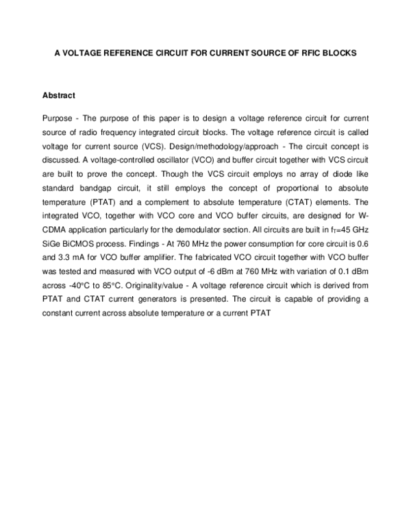 (PDF) A voltage reference circuit for current source of RFIC blocks