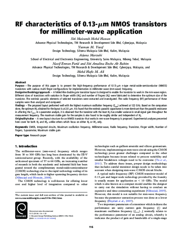 (PDF) RF characteristics of 0.13-μm NMOS transistors for millimeter ...