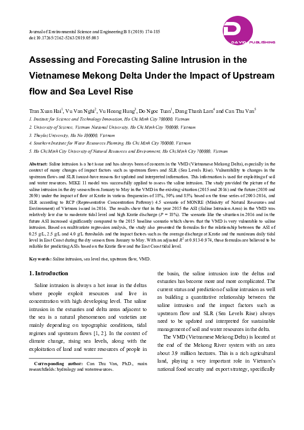 (PDF) Assessing and Forecasting Saline Intrusion in the Vietnamese Mekong Delta Under the Impact ...
