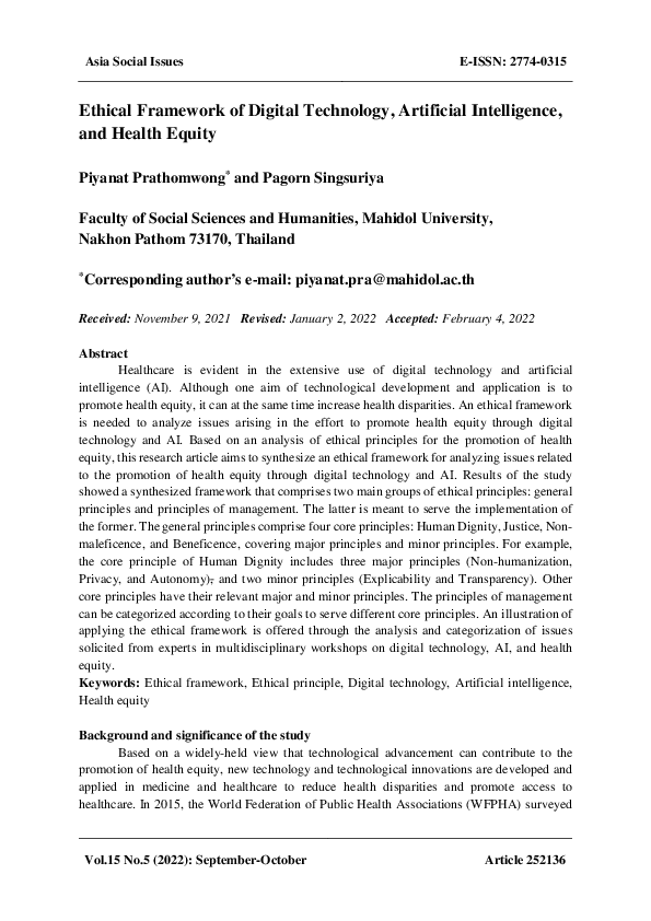 (PDF) Ethical Framework of Digital Technology, Artificial Intelligence ...