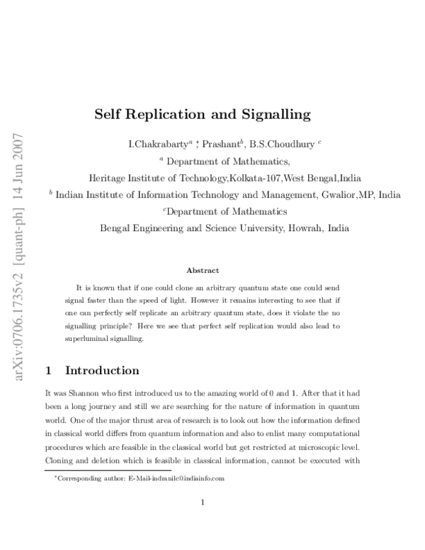 (PDF) Self Replication and Signalling