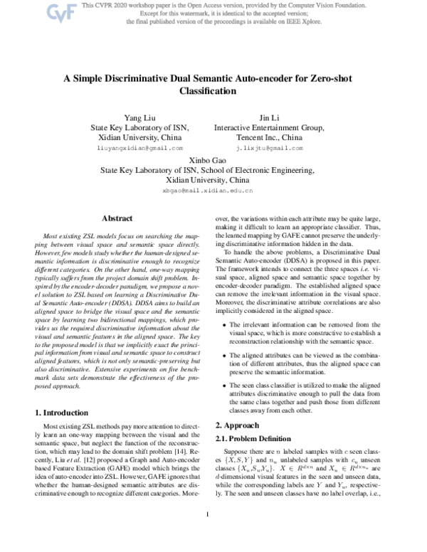 (PDF) A Simple Discriminative Dual Semantic Auto-encoder for Zero-shot Classification