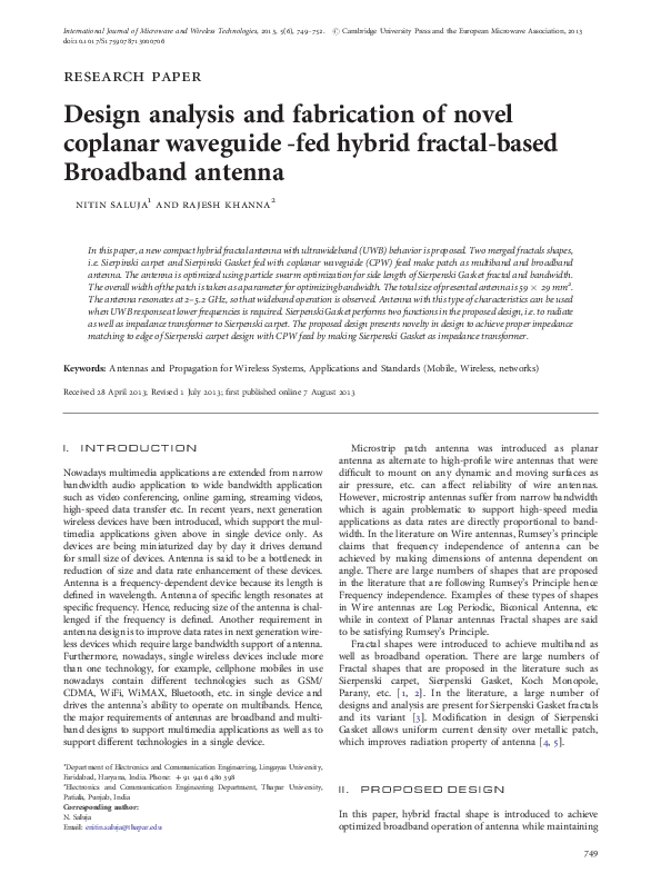 (PDF) Design analysis and fabrication of novel coplanar waveguide -fed hybrid fractal-based ...