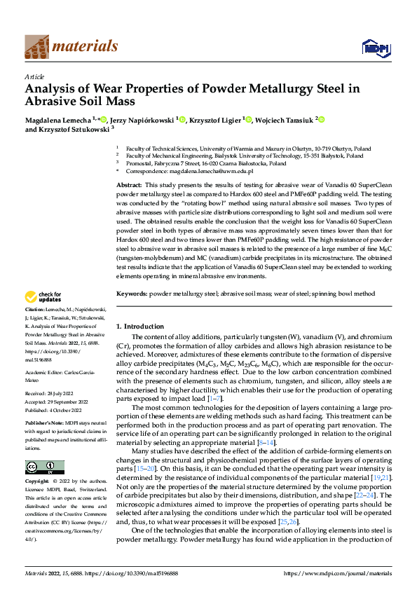 (PDF) Analysis of Wear Properties of Powder Metallurgy Steel in ...
