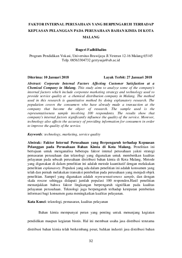 (PDF) Faktor Internal Perusahaan yang Berpengaruh Terhadap Kepuasan Pelanggan pada Perusahaan ...