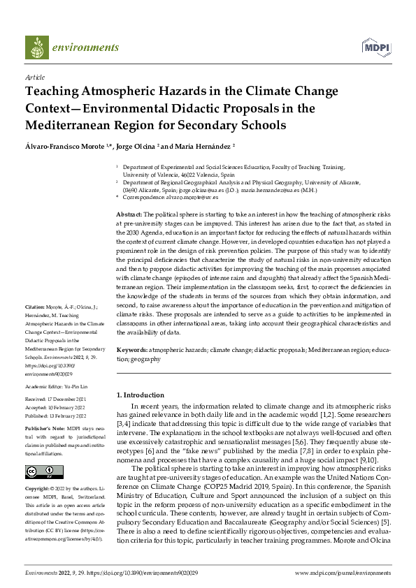 (PDF) Teaching Atmospheric Hazards in the Climate Change Context—Environmental Didactic ...