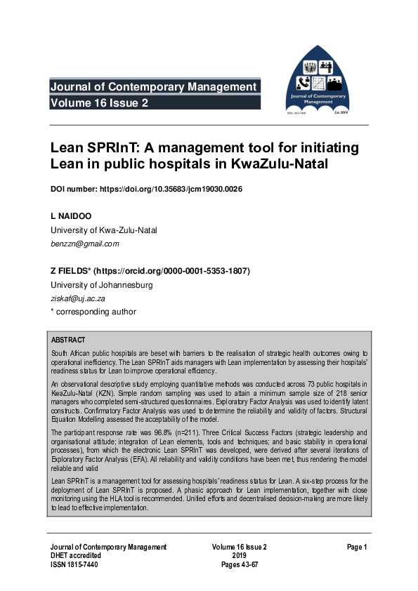 (PDF) Lean SPRInT: A management tool for initiating Lean in public ...