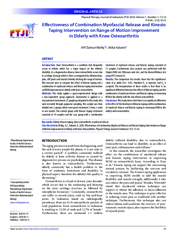 Pdf Effectiveness Of Combination Myofascial Release And Kinesio