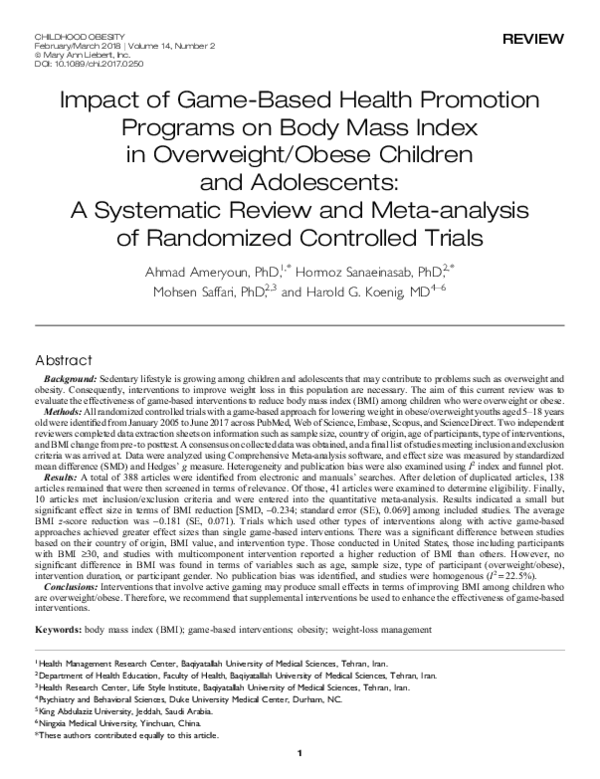 (PDF) Impact of Game-Based Health Promotion Programs on Body Mass Index in Overweight/Obese ...