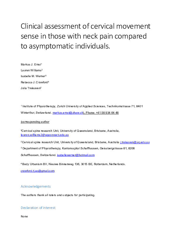 (PDF) Clinical assessment of cervical movement sense in those with neck ...