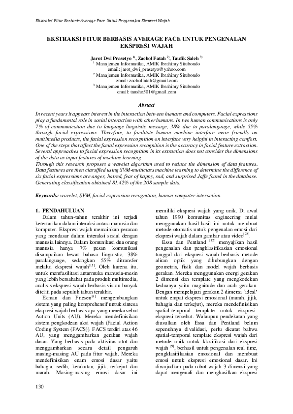 (PDF) Ekstraksi Fitur Berbasis Average Face Untuk Pengenalan Ekspresi Wajah