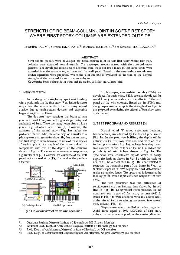 (PDF) Strength of RC Beam-Column Joint in Soft-First Story Where First ...