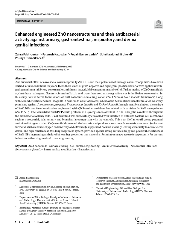 (PDF) Enhanced engineered ZnO nanostructures and their antibacterial activity against urinary ...