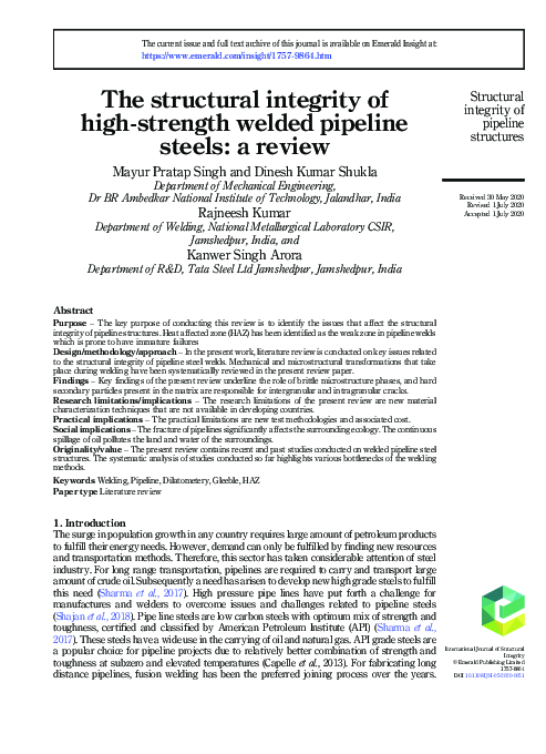 (PDF) The structural integrity of high-strength welded pipeline steels ...