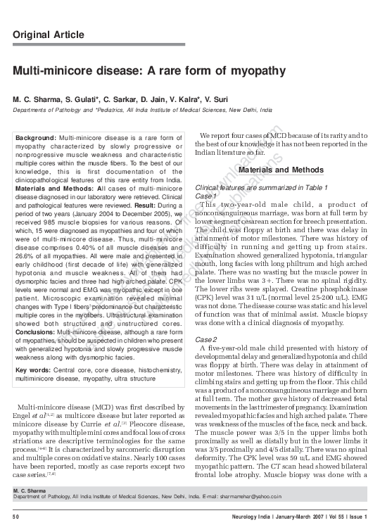 (PDF) Multi-minicore disease: A rare form of myopathy
