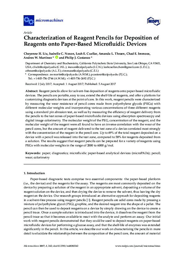 (PDF) Characterization of Reagent Pencils for Deposition of Reagents ...