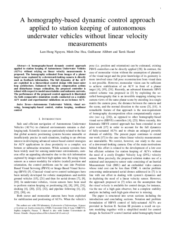 (PDF) A Homography-Based Dynamic Control Approach Applied to Station Keeping of Autonomous ...