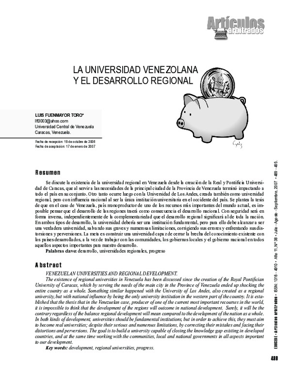 (PDF) La Universidad Venezolana y el Desarrollo Regional