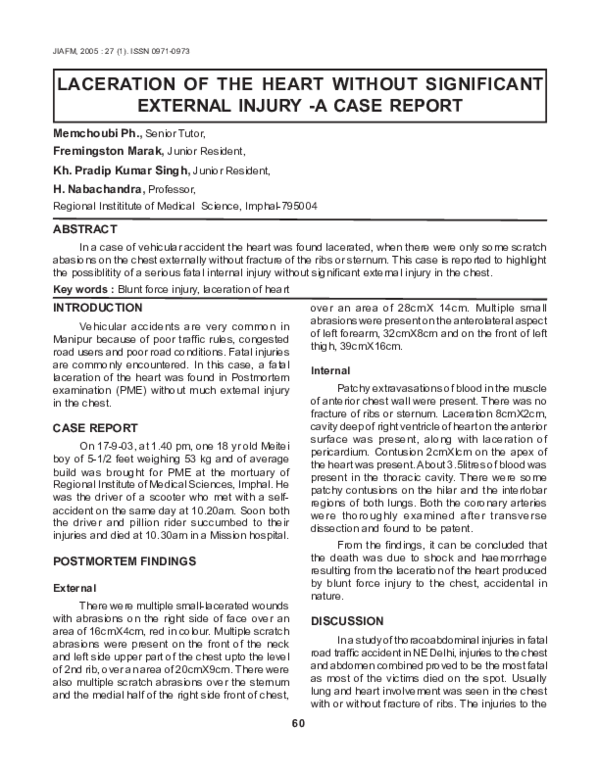 (PDF) Laceration of the heart without significant external injury - A ...
