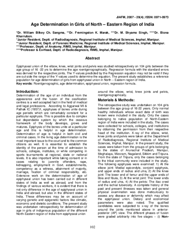 (PDF) Age determination in girls of north – eastern region of India