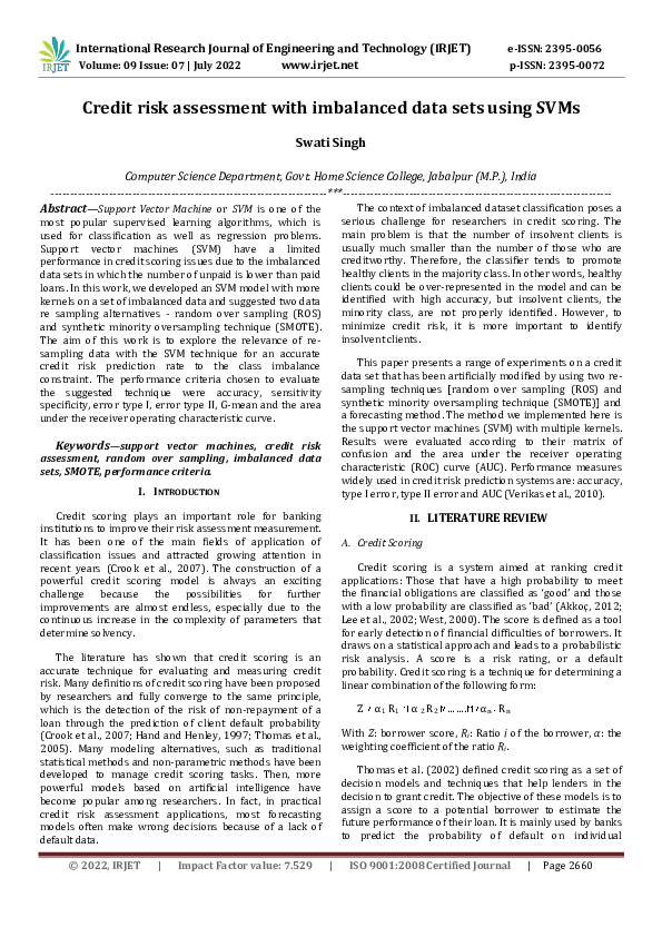 (PDF) SVM-Based Credit Risk Assessment with Imbalanced Data