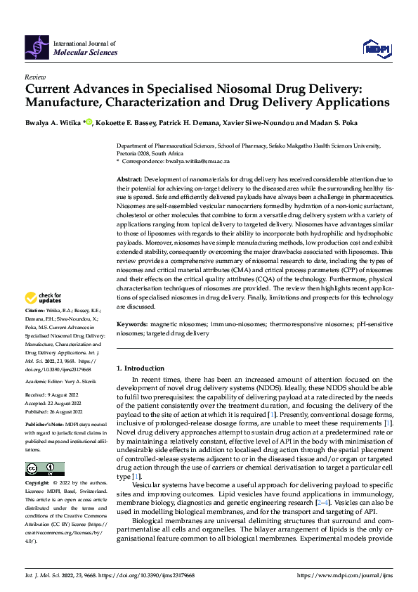(PDF) Advances in Niosomal Drug Delivery Systems