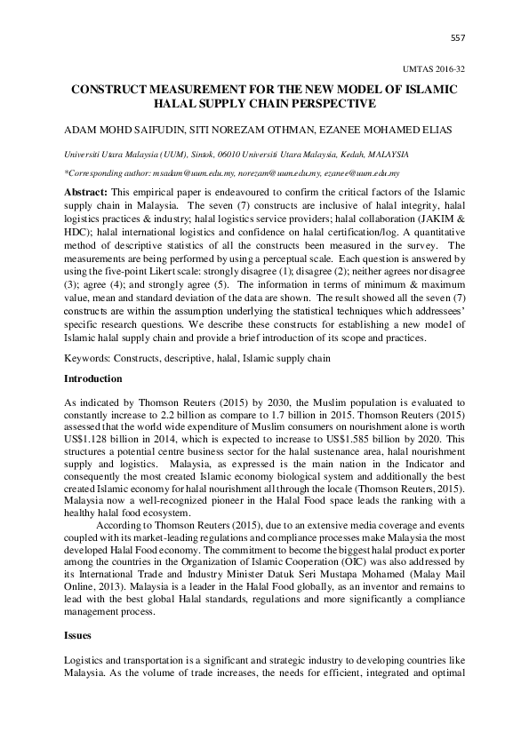 (PDF) Construct measurement for the new model of Islamic halal supply chain perspective